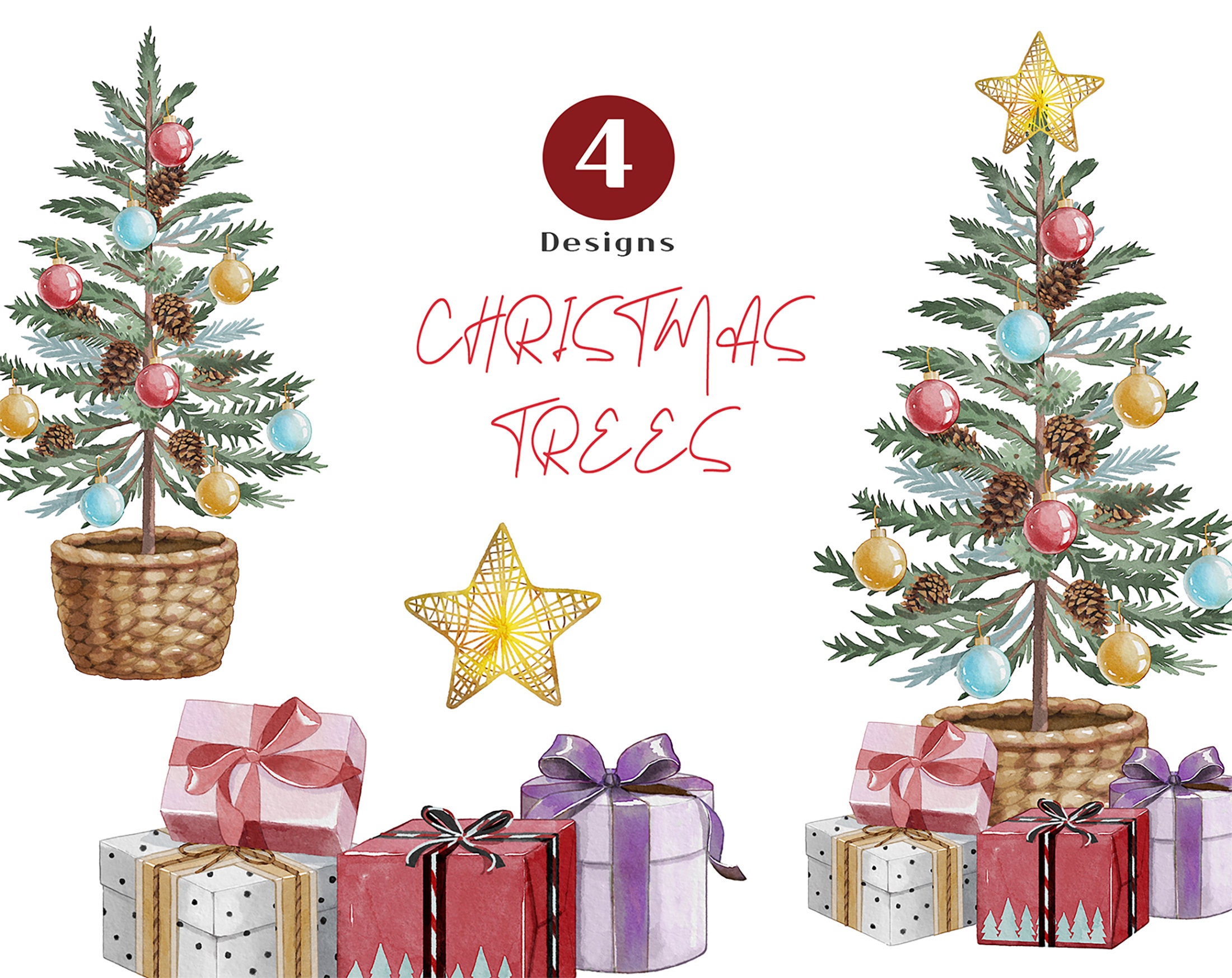 Christmas Tree Clipart Winter Clipart Christmas Watercolor - Etsy