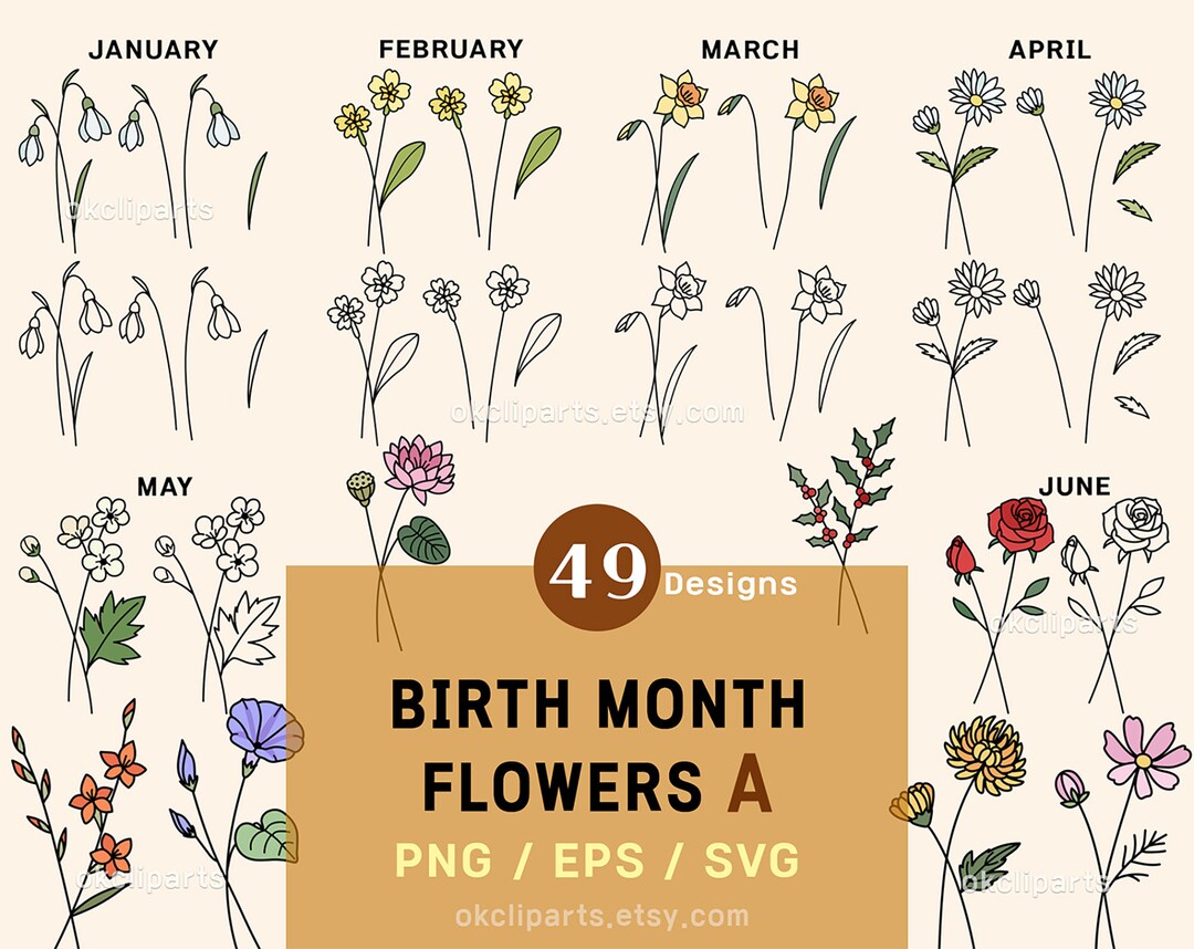 Birth Flower Svg Bundle Birth Month Flower Birth Flower - Etsy