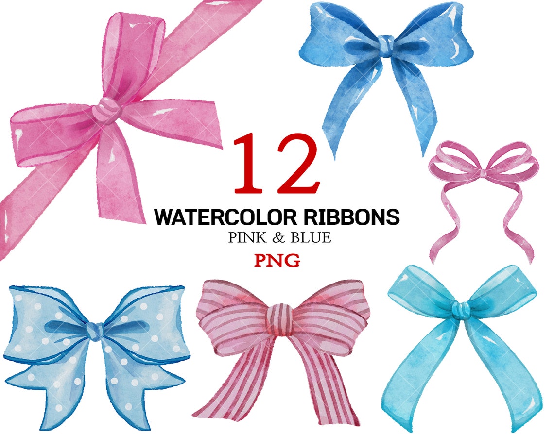 Watercolor Ribbon Clipart Valentine Day Clipart Birthday | Etsy