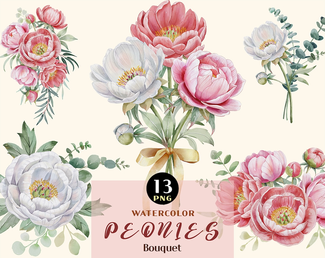 Watercolor Wild Flowers, Wild Flowers Clipart, Peony Floral Clipart ...