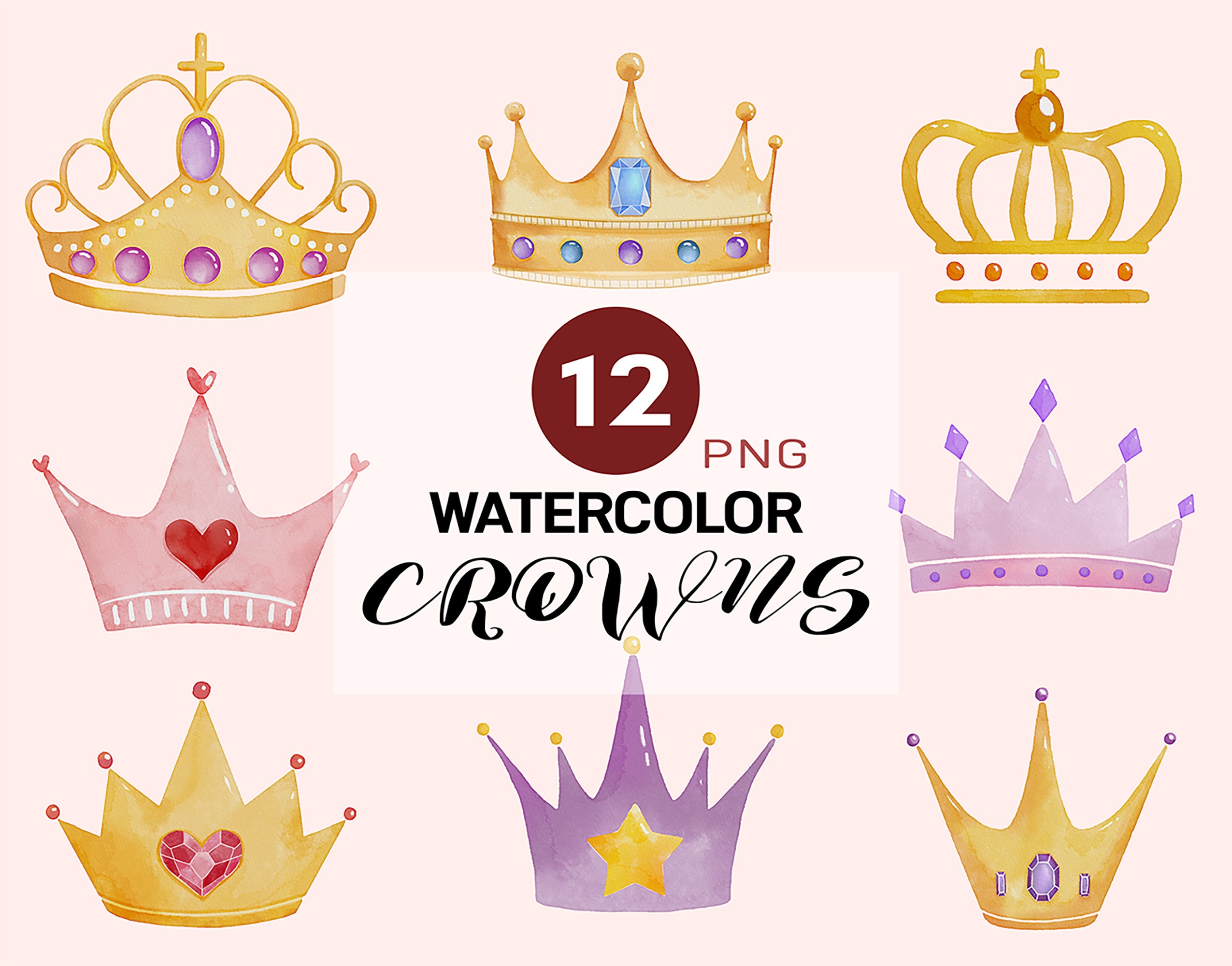 Watercolor Crowns Golden Tiara Crown Clip Art Watercolour - Etsy