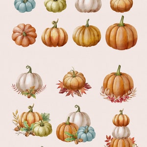 Watercolor Pumpkin, Pumpkin Clipart, Pumpkin Watercolor, Leaves Clipart ...