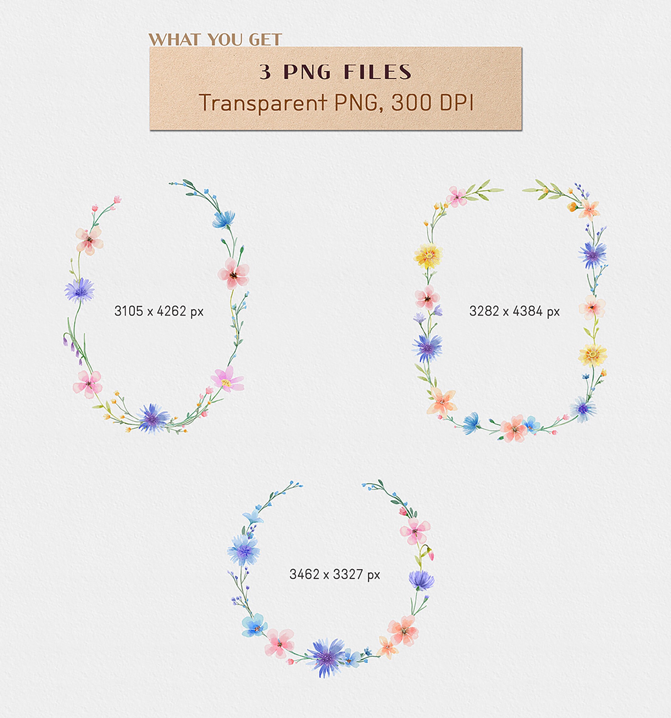 Floral Wreath Frame, Wildflowers Wreath Clip Art, Botanical Wedding ...