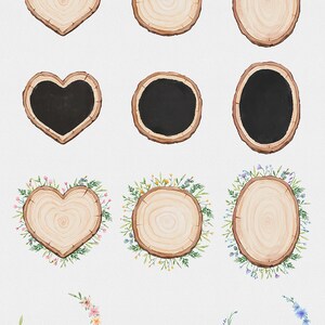 Watercolor Wooden Slices, Floral Frames, Wood Slices, Wild Flowers Card ...