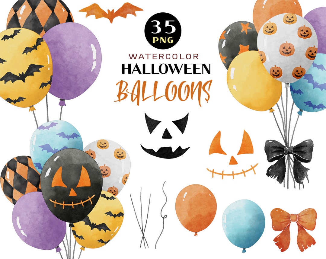 Halloween Balloon Clipart, Watercolor Balloons Watercolor Halloween ...