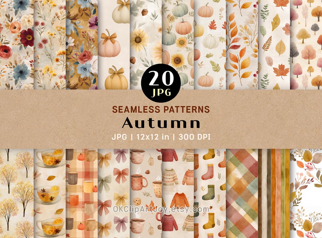 Vintage Autumn Digital Paper: 20 Seamless Patterns for Junk Journal ...