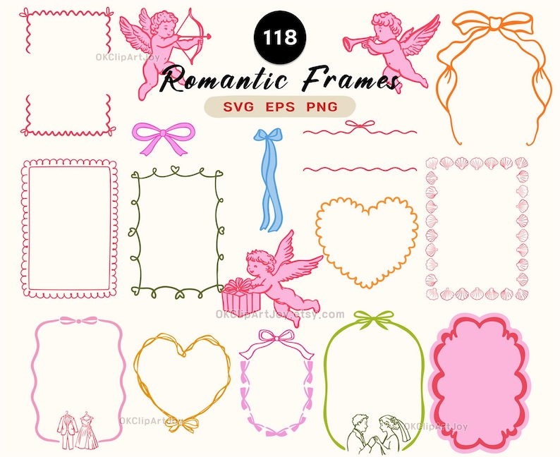 Bow Frames Bundle SVG, Coquette Bows, Wavy Borders, Wedding Bow Frame ...