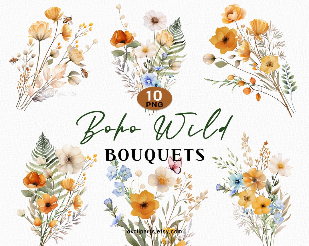 Boho Wild Flowers PNG Watercolor Wild Flower Watercolor - Etsy