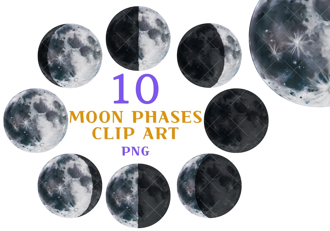 Moon Phases, Moon Clip Art, Watercolor Moon, Full Moon Clipart, Moon ...