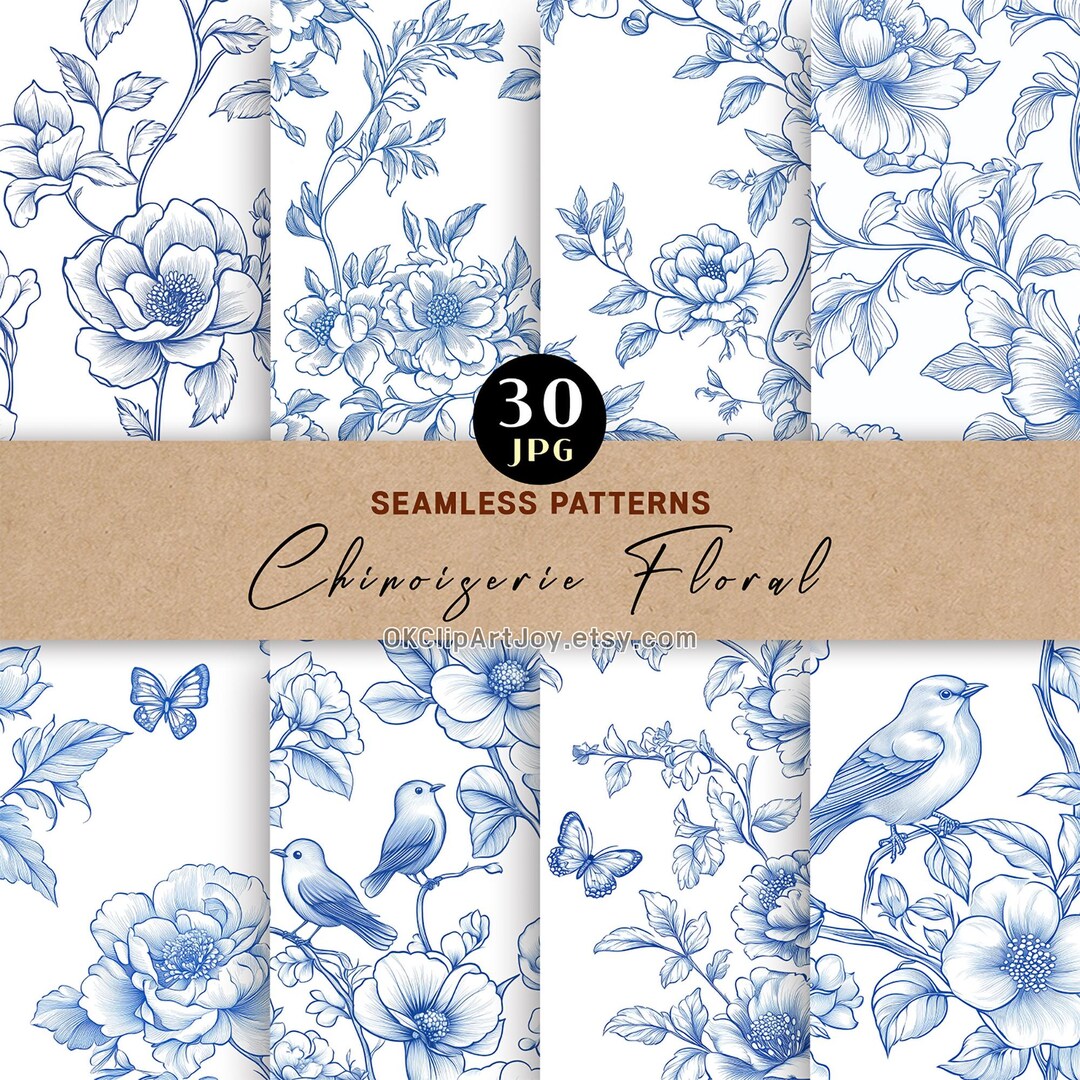 Chinoiserie Floral Seamless Patterns, Vintage Floral Patterns ...
