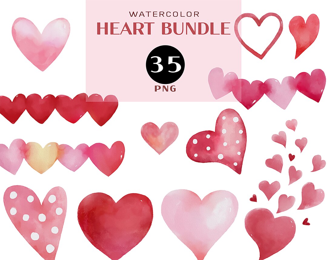 Watercolor Heart, Heart Bundle PNG, Valentines Day, Watercolor Png ...