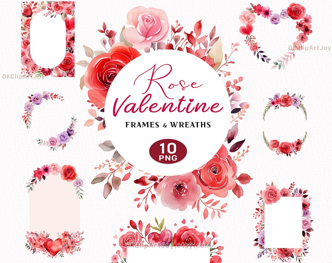 Watercolor Valentine Flower Frame Png, Valentine Clipart, Heart Clipart ...