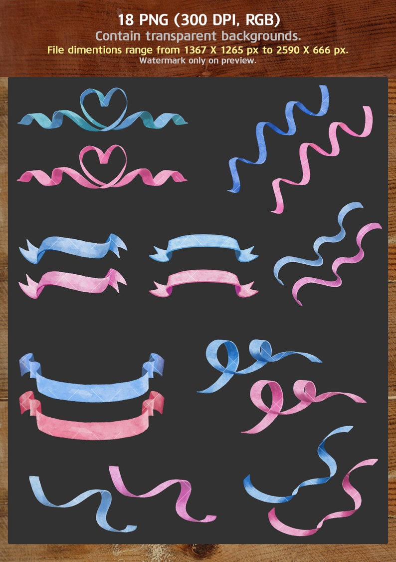 Watercolor Banners Pink Banners PNG Blue Banners Clipart - Etsy