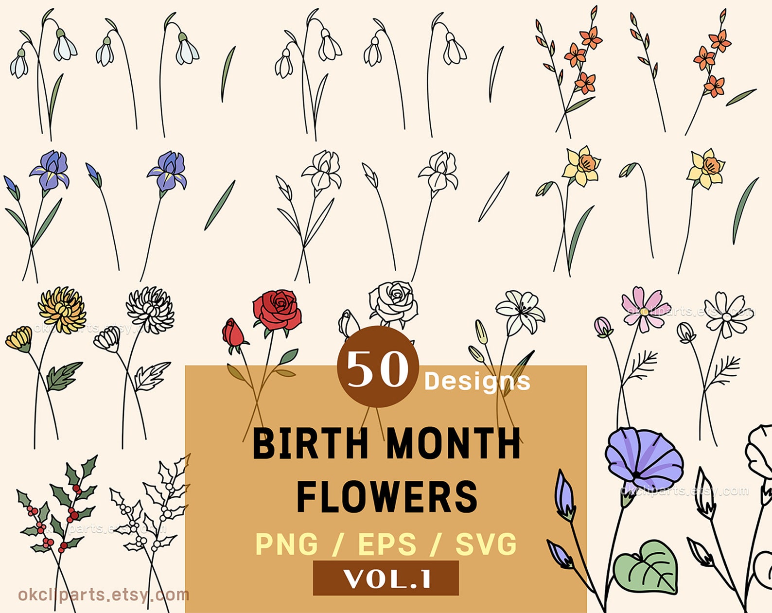 Birth Flower Svg Bundle Birth Month Flower Birth Flower - Etsy