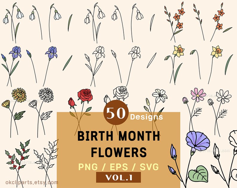 Birth Flower Svg Bundle Birth Month Flower Birth Flower - Etsy