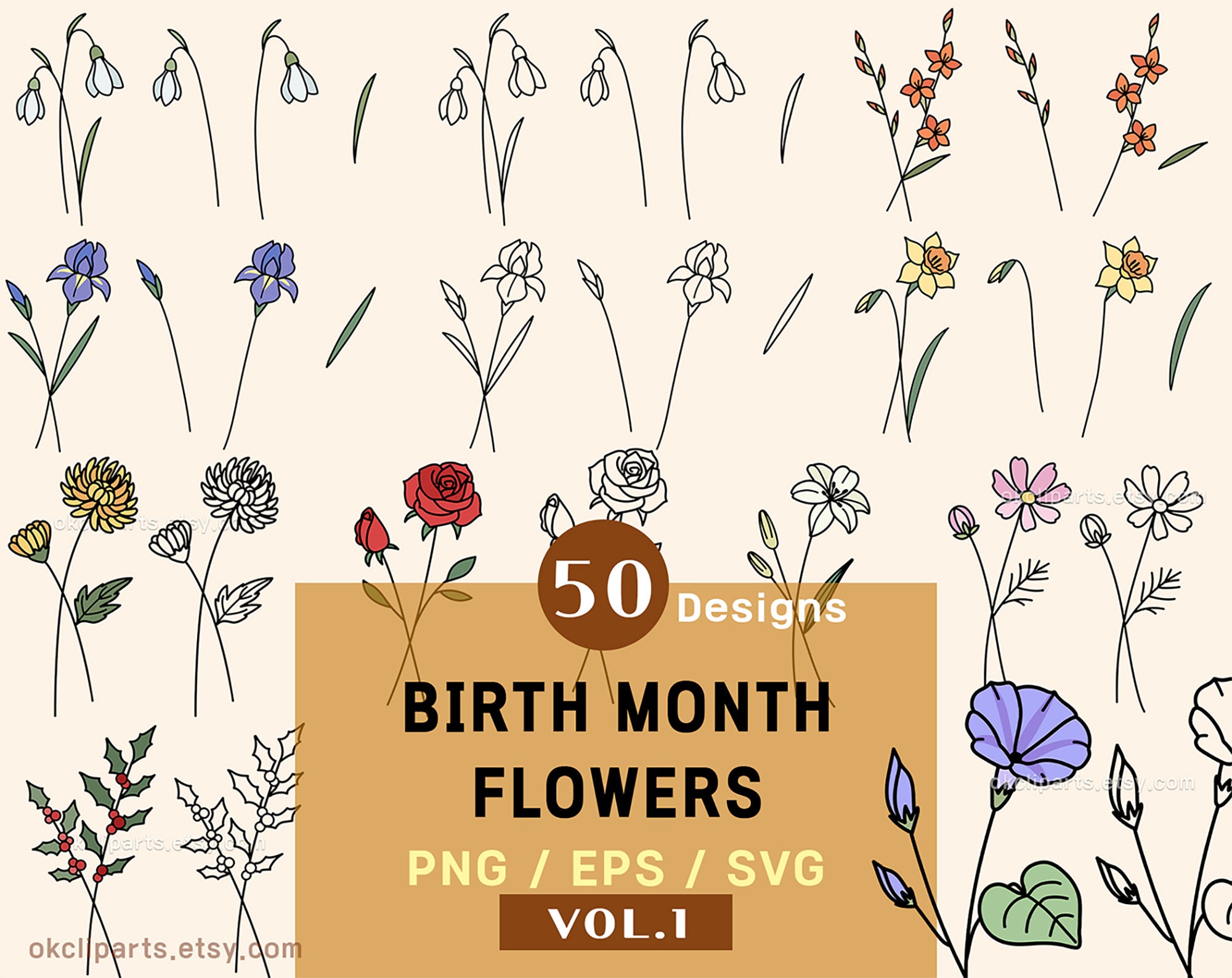 Birth Flower Svg Bundle Birth Month Flower Birth Flower - Etsy Australia