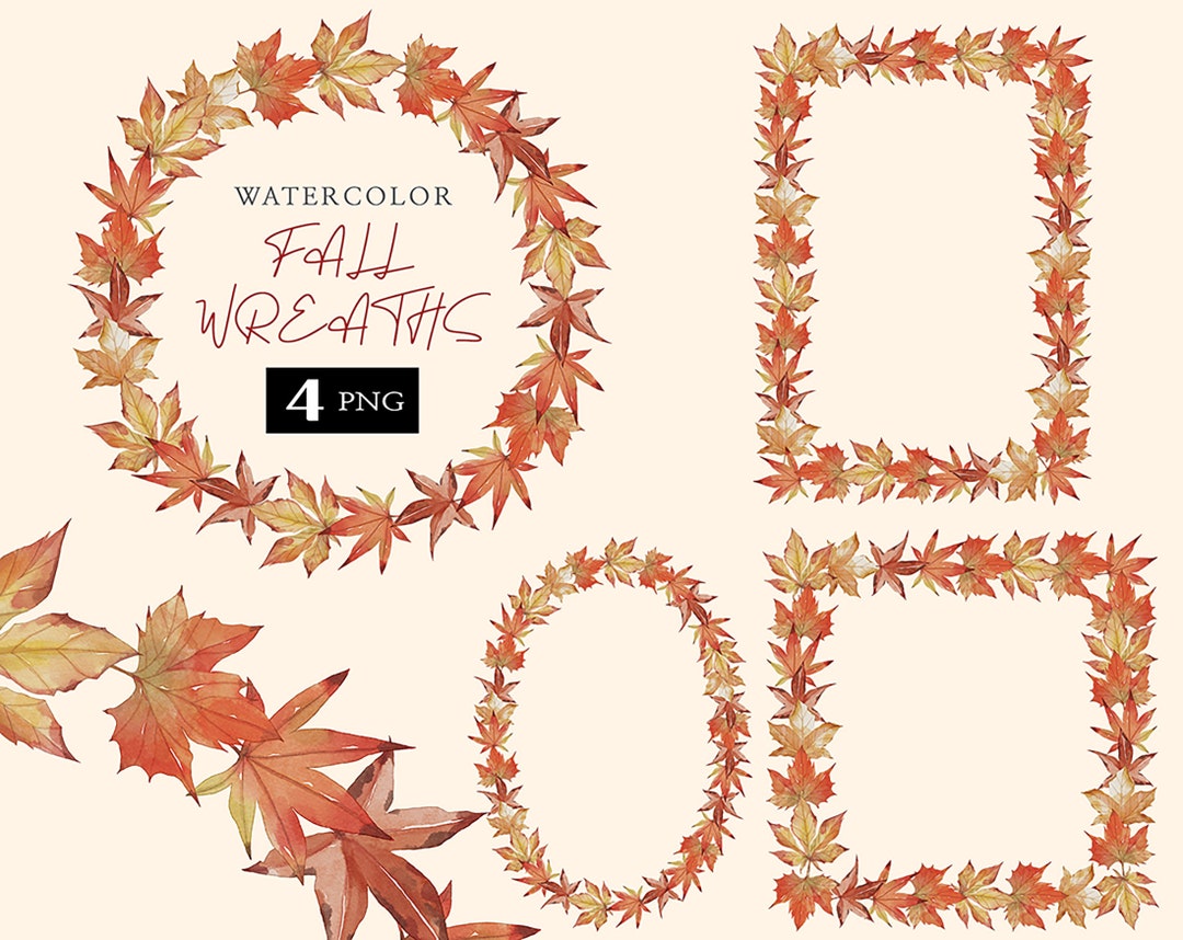 Watercolor Fall Leaf Clip Art, Autumn Wreath, Thanksgiving Clipart Red ...