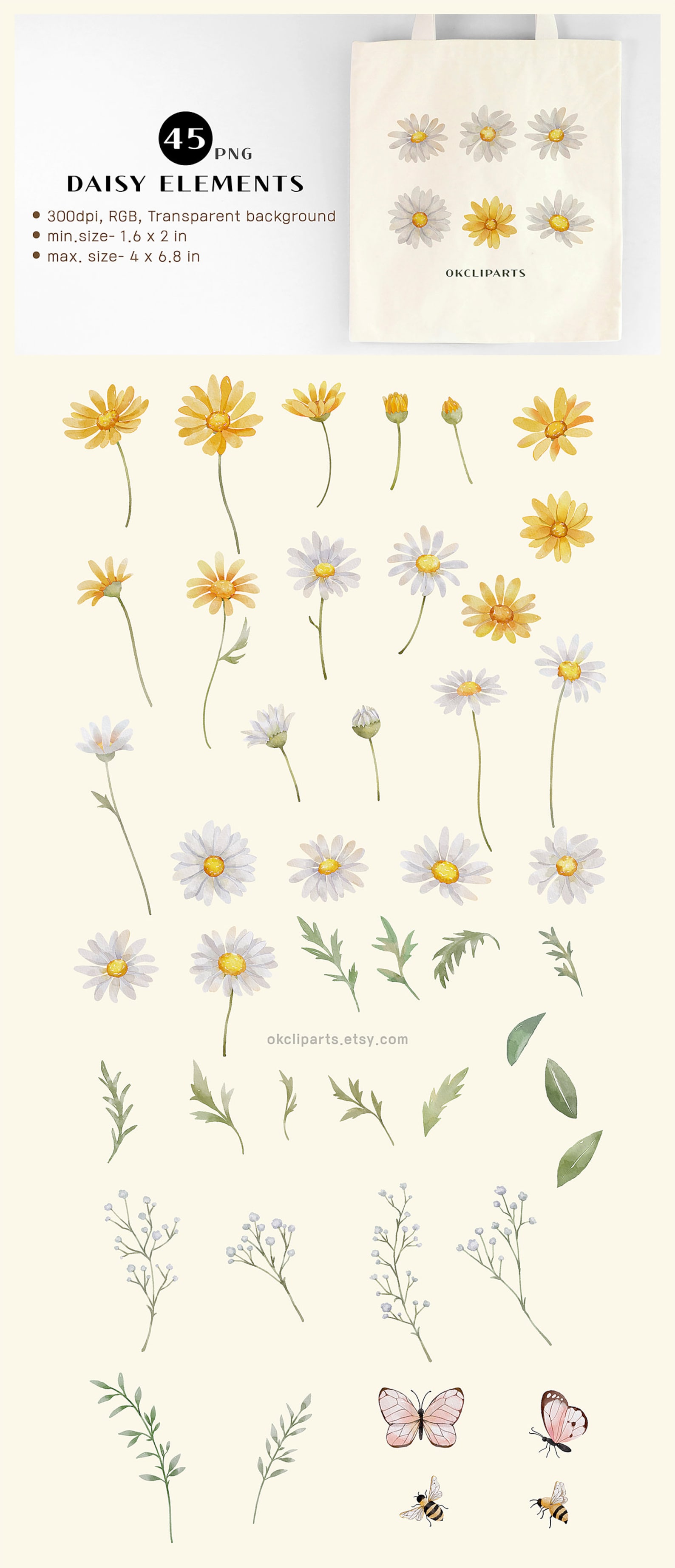 Daisy Clip Art Wild Flower Clipart White Daisy PNG - Etsy