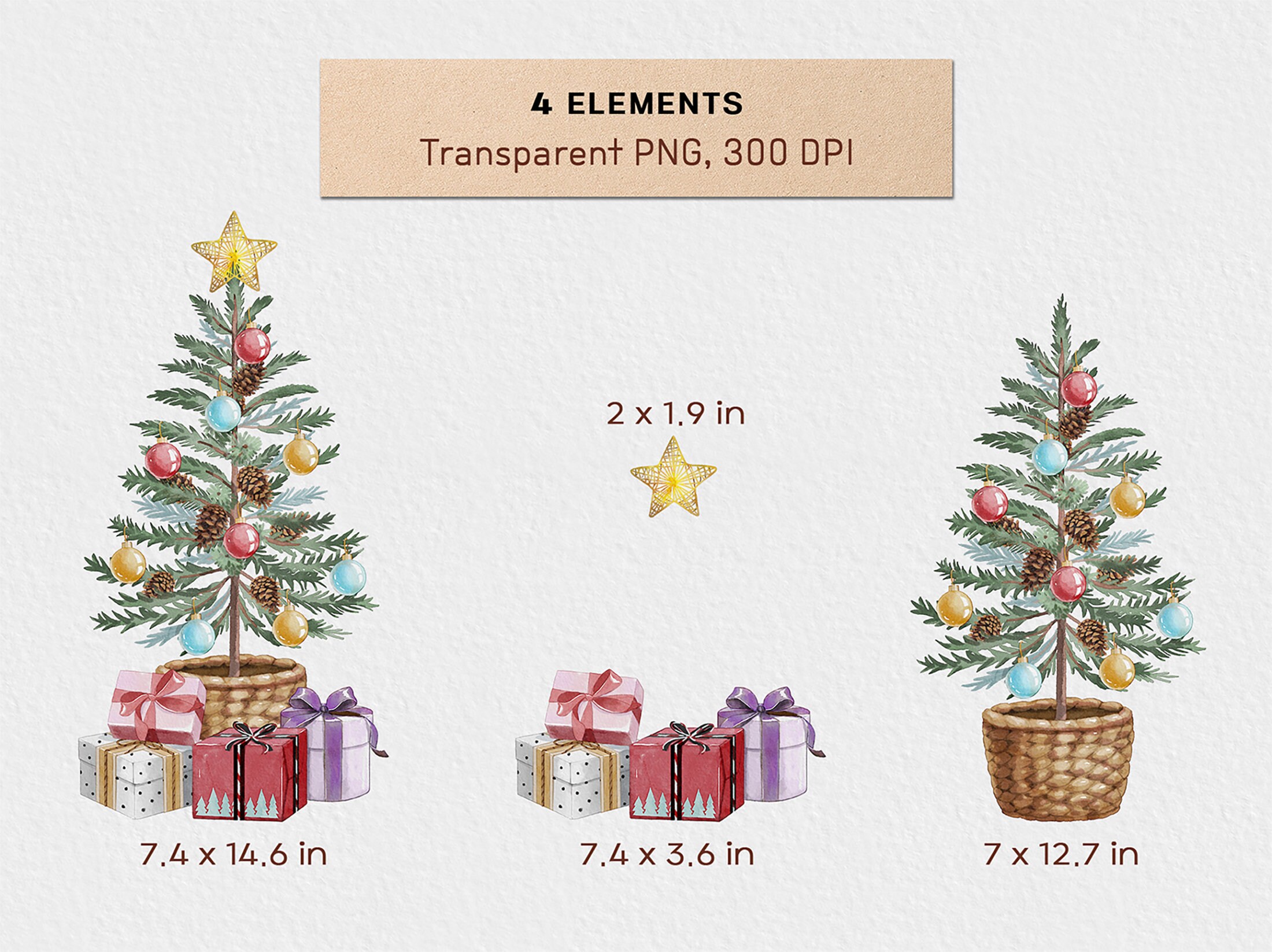 Christmas Tree Clipart Winter Clipart Christmas Watercolor - Etsy