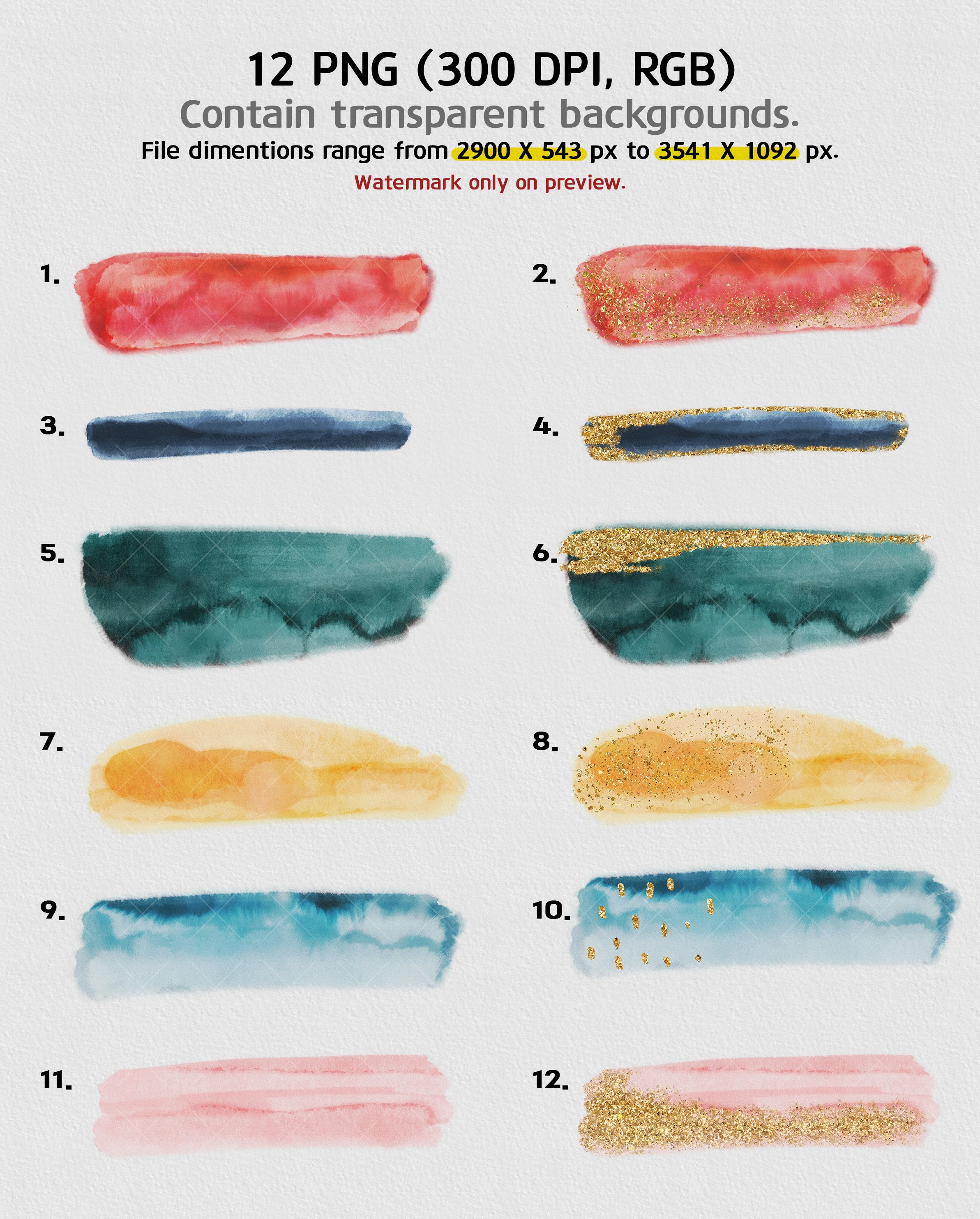 Watercolor Brush Strokes Clipart Abstract Watercolor - Etsy