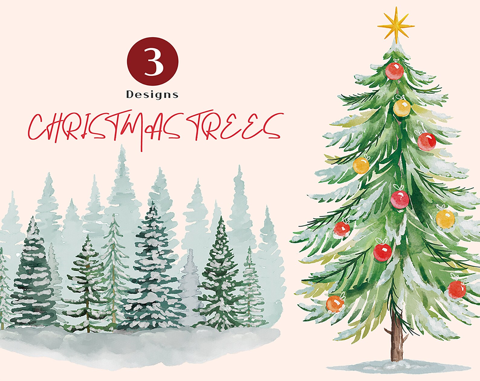 Watercolor Christmas Clipart Christmas Tree Clipart Winter - Etsy