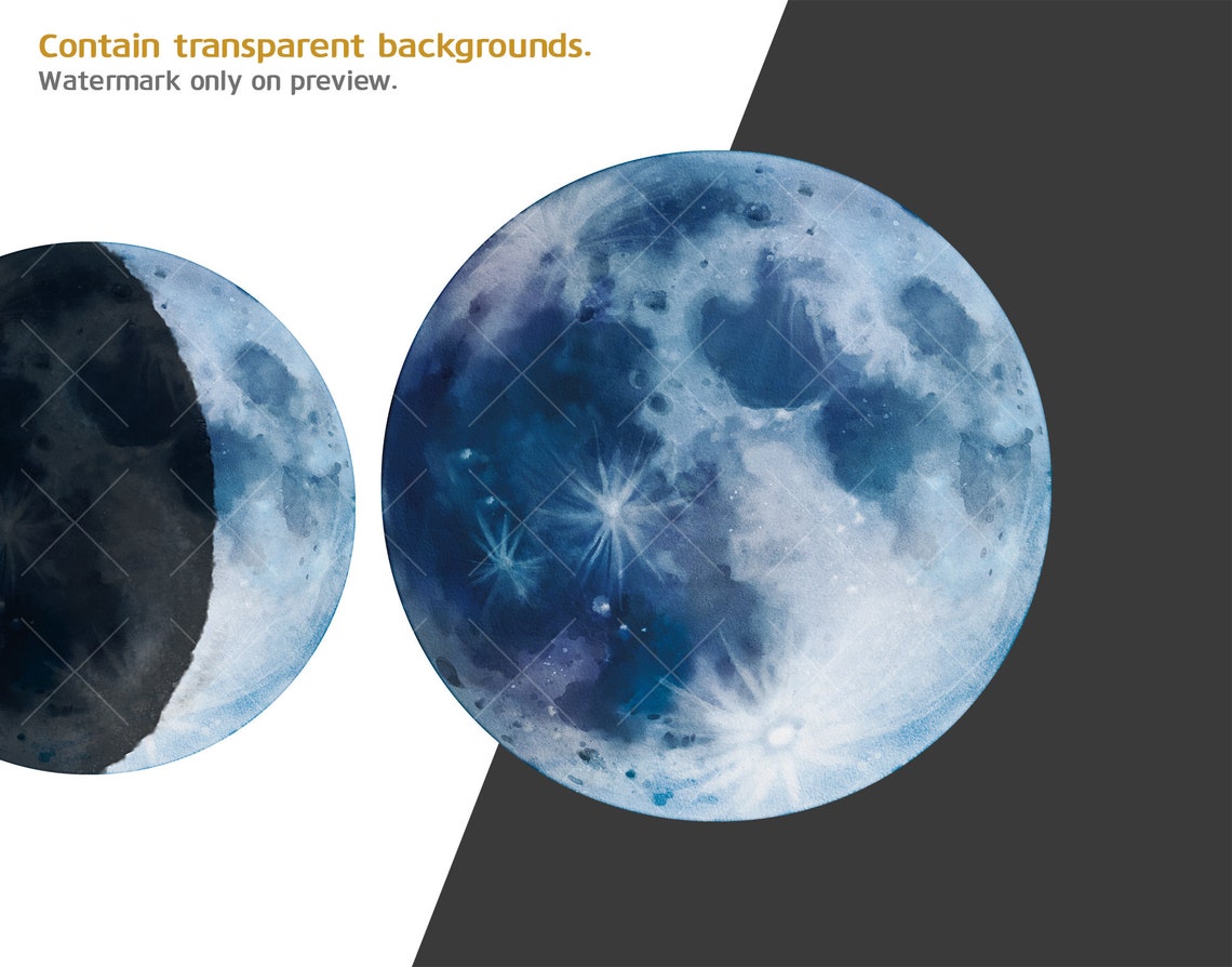 Watercolor Moon Phases, Lunar Chart Clip Art, Moon Art, Digital ...