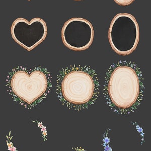 Watercolor Wooden Slices, Floral Frames, Wood Slices, Wild Flowers Card ...
