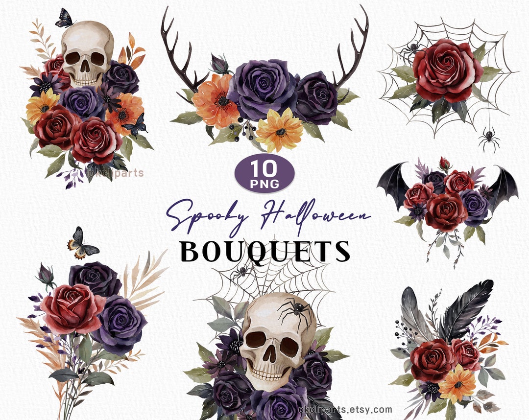 Spooky Halloween Clipart Watercolor Flowers Floral - Etsy