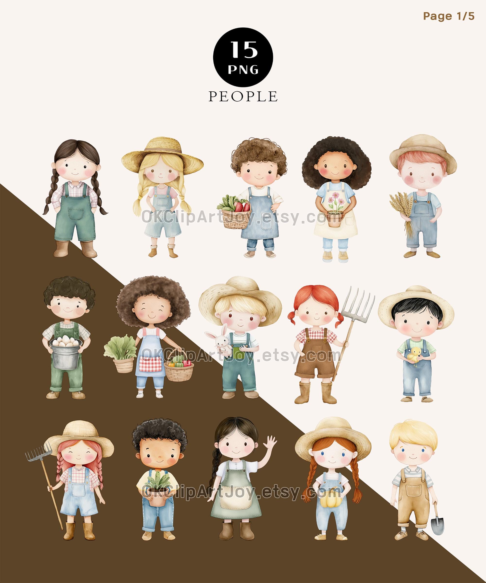 Cute Farm Clipart, Watercolor Farm Life Clip Art Bundle, Cottage PNG ...