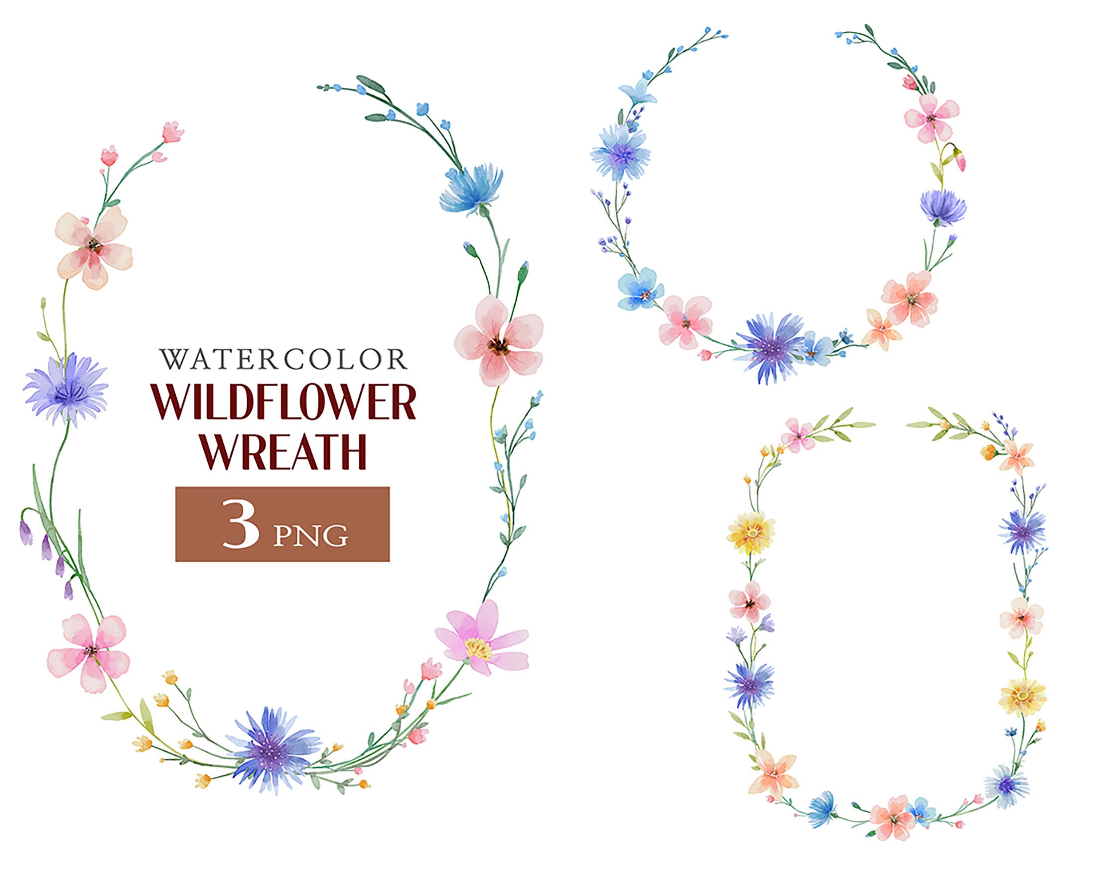 Floral Wreath Frame, Wildflowers Wreath Clip Art, Botanical Wedding ...