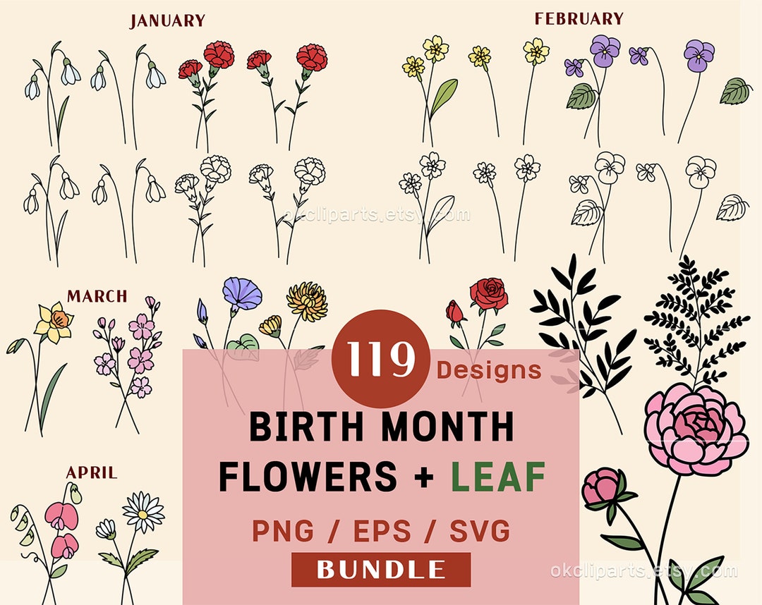 Birth Month Flower, Birth Flower Svg Bundle, Birth Flower Tattoo Design ...