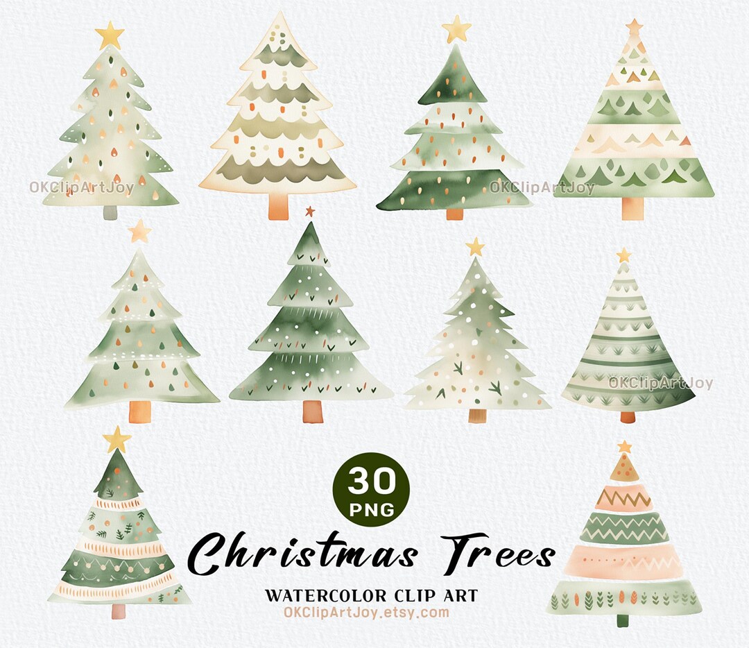30 Christmas Trees Clipart, Cute Trees PNG, Digital Trees, Digital ...