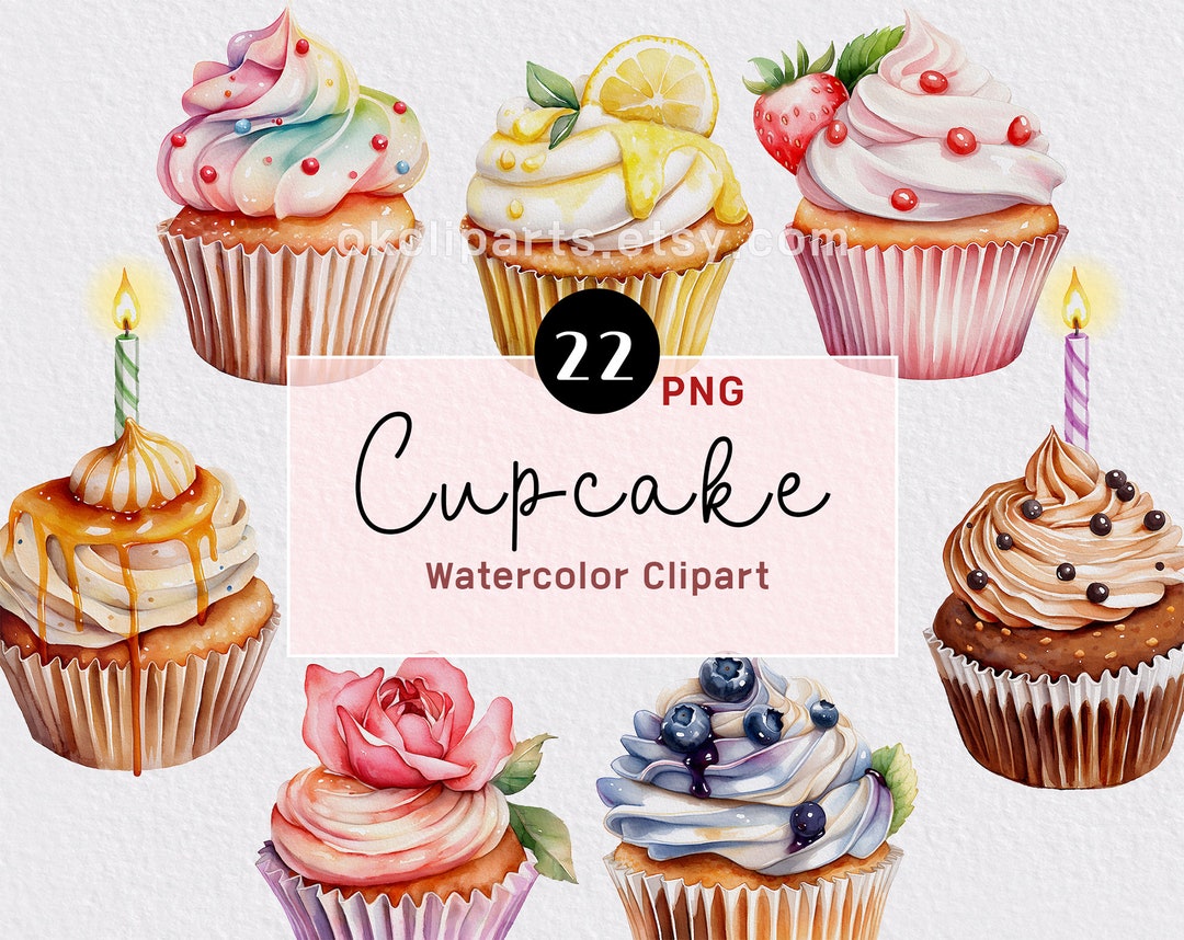 Watercolor Cupcake Clipart, Baking Clipart, Food Clipart, Dessert ...