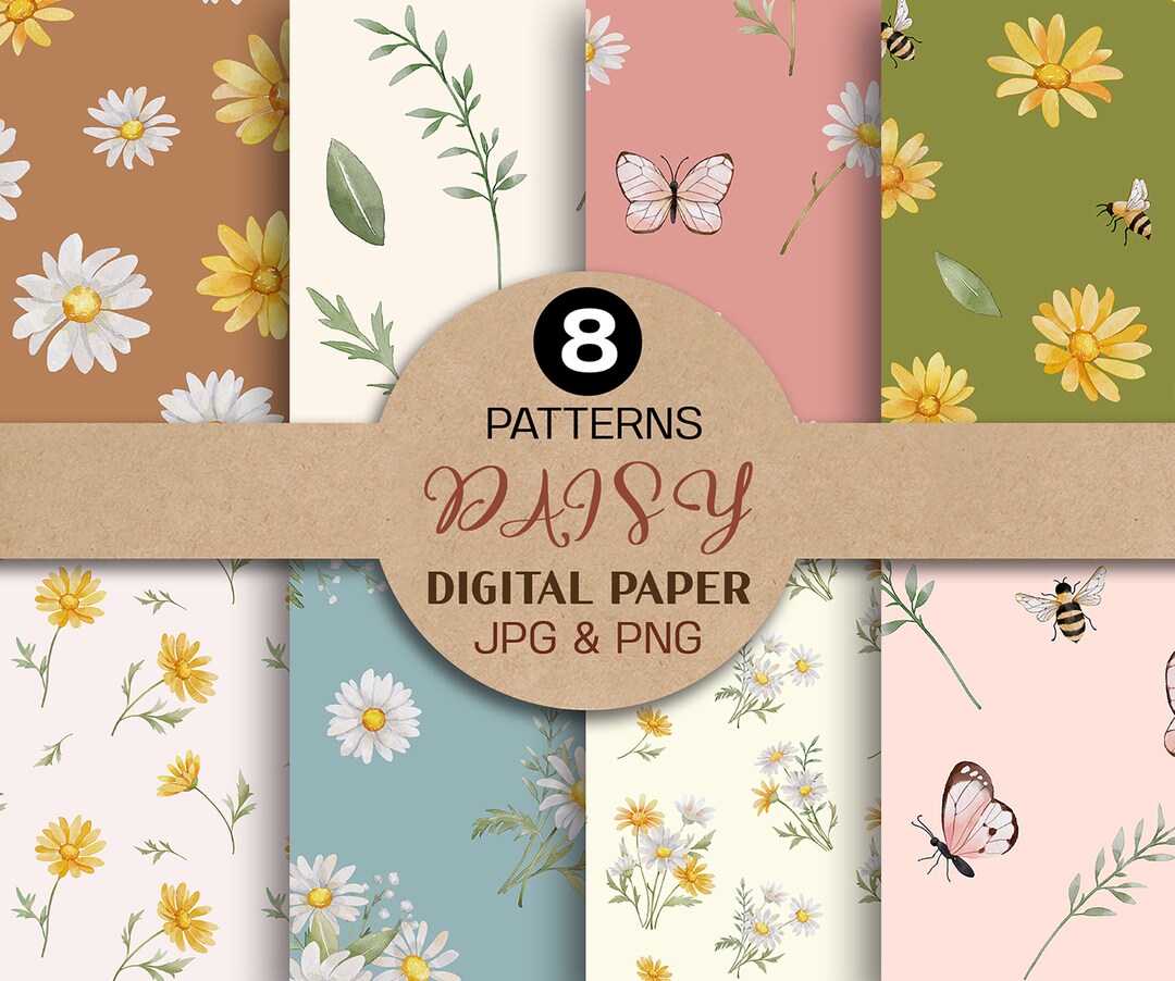 Floral Digital Paper, Floral Fabric PNG, Seamless Patterns, Daisy ...