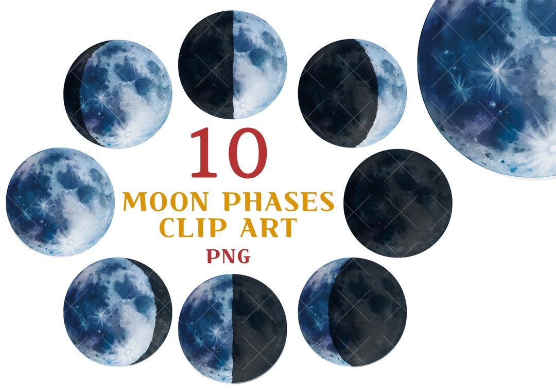 Watercolor Moon Phases, Lunar Chart Clip Art, Moon Art, Digital ...