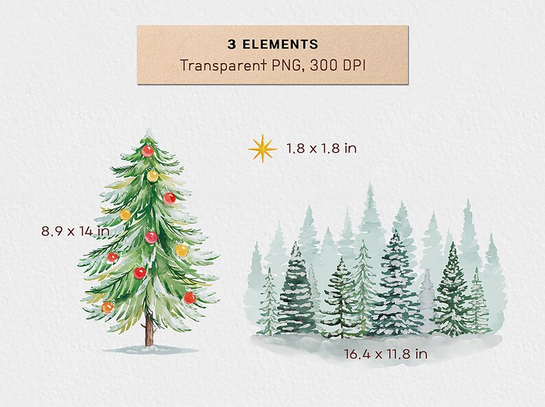 Watercolor Christmas Clipart Christmas Tree Clipart Winter - Etsy