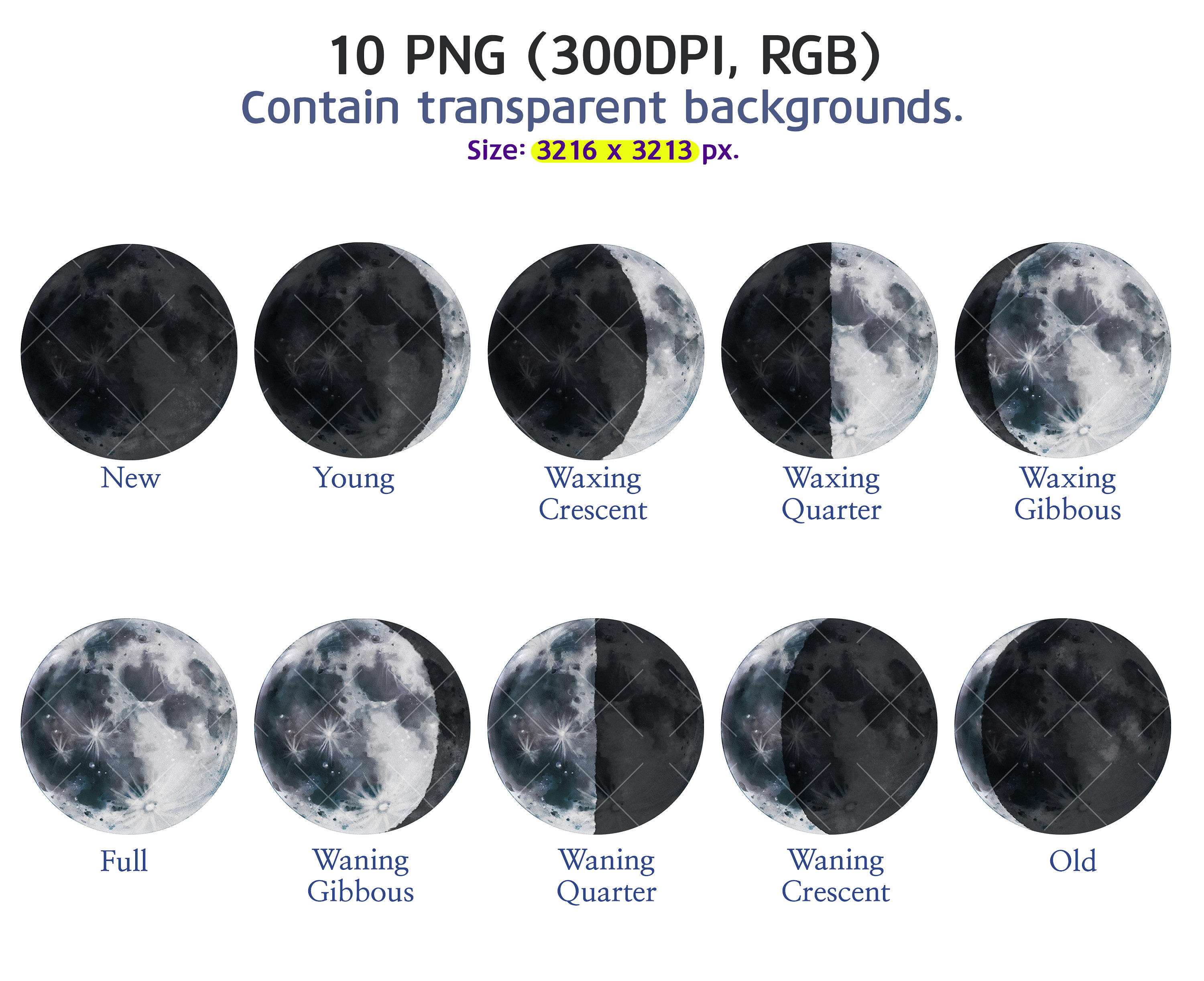 Moon Phases Moon Clip Art Watercolor Moon Full Moon | Etsy