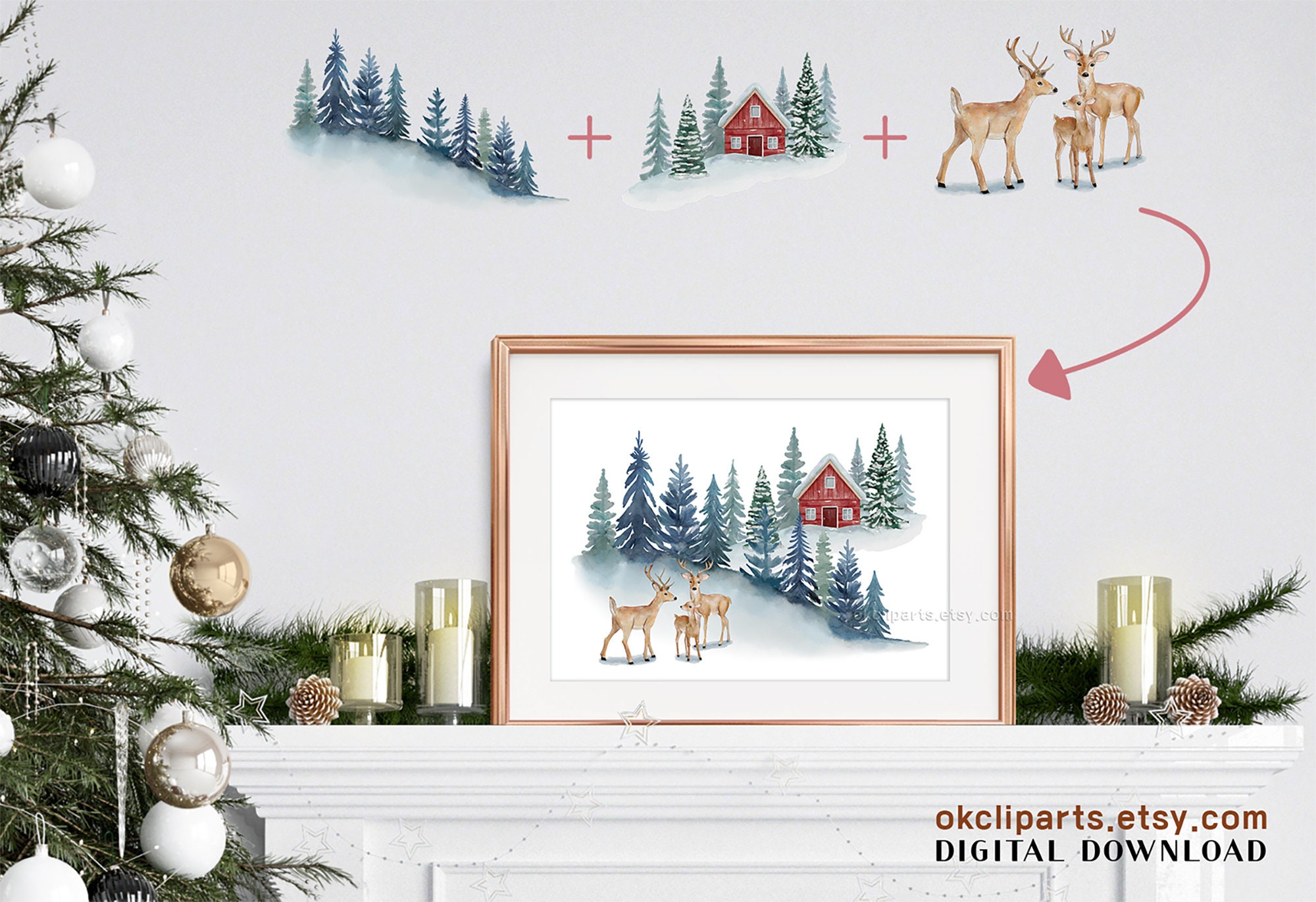 Christmas Tree Clipart Winter Clipart Watercolor Christmas - Etsy