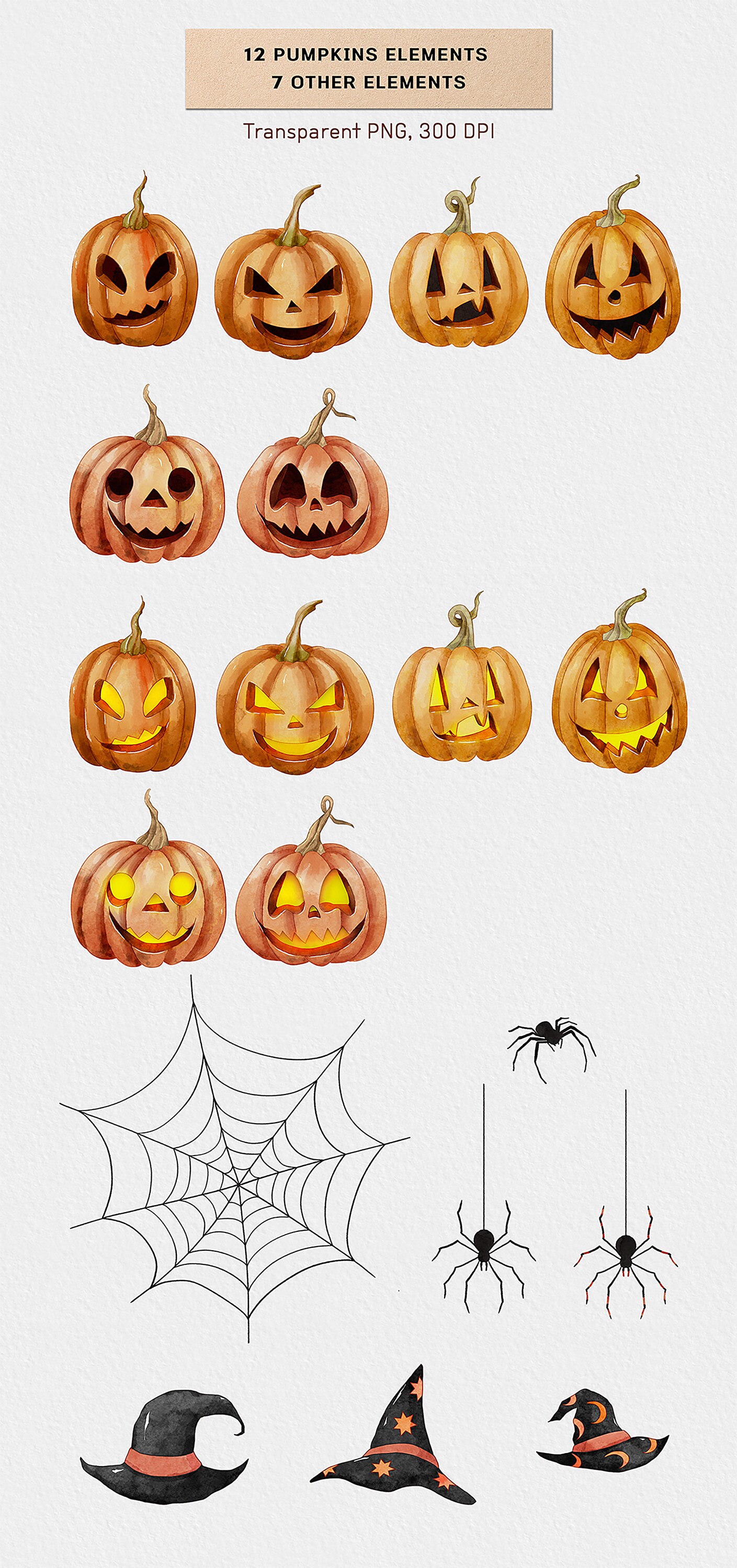 Watercolor Halloween Pumpkin Clipart Cute Halloween Clip Art - Etsy