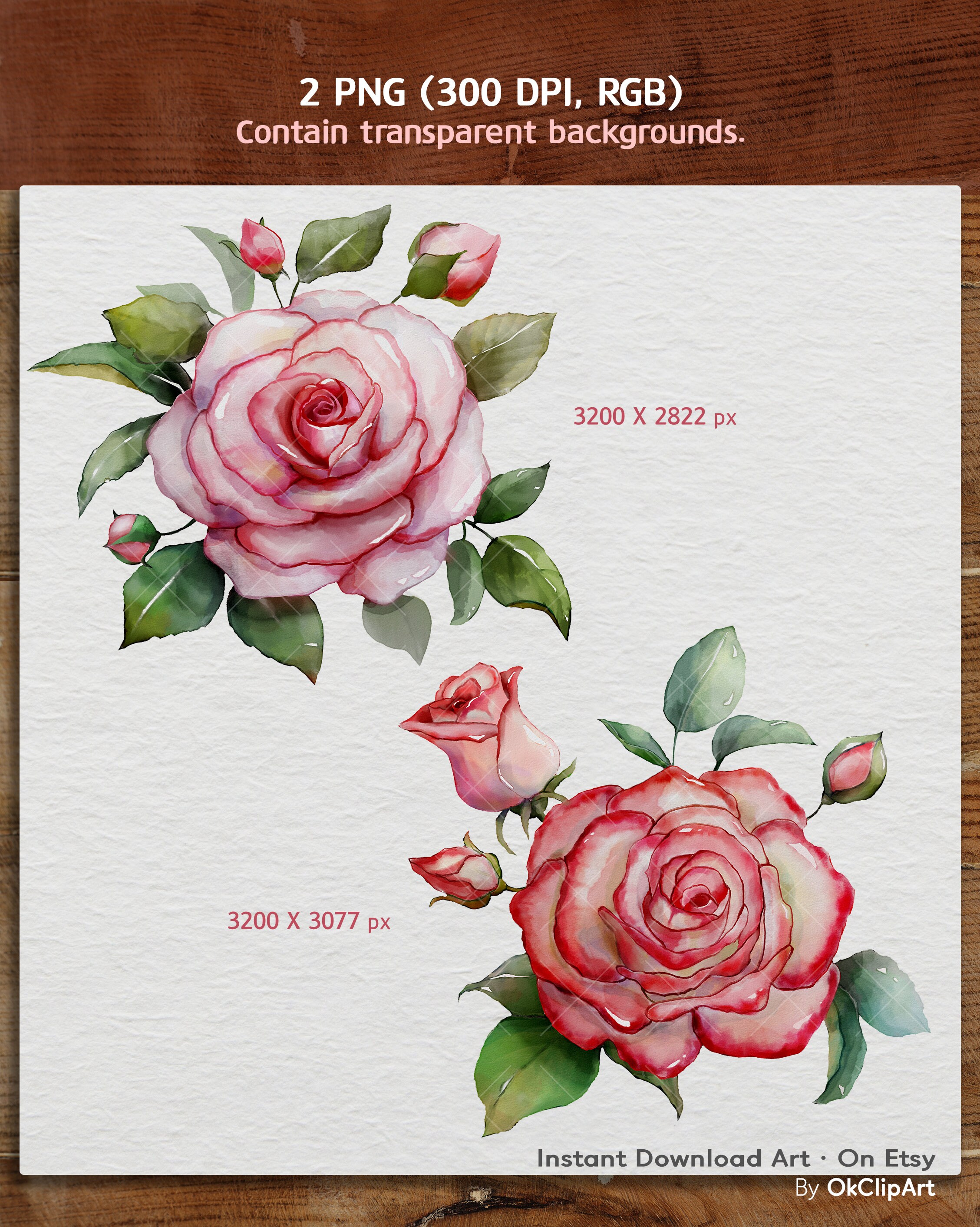 Floral Png Clipart Rose Clip Art Spring Flower Watercolor | Etsy