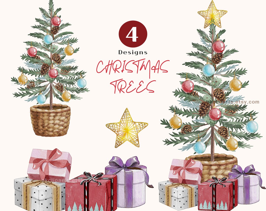 Christmas Tree Clipart, Winter Clipart, Christmas Watercolor ...