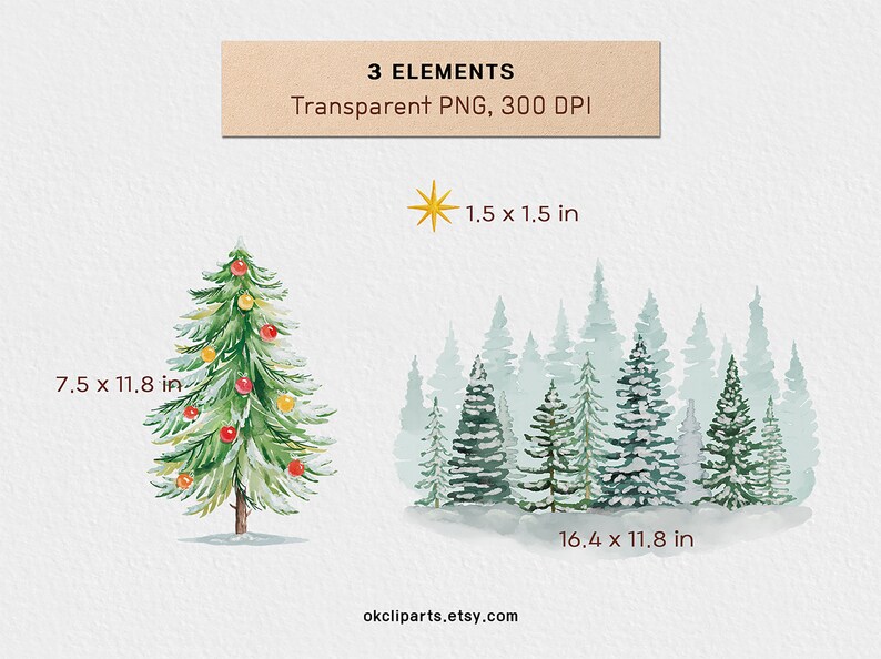 Watercolor Christmas Clipart Christmas Tree Clipart Winter - Etsy