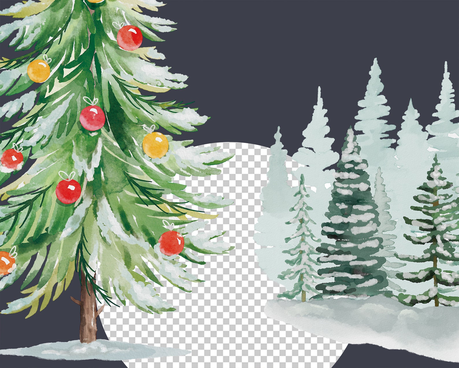 Watercolor Christmas Clipart Christmas Tree Clipart Winter - Etsy