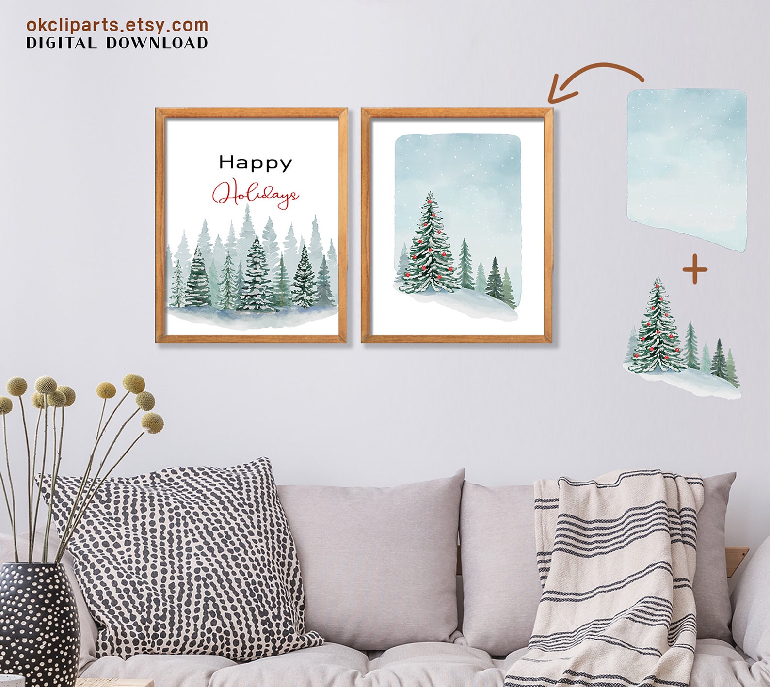 Christmas Tree Clipart Winter Clipart Watercolor Christmas - Etsy