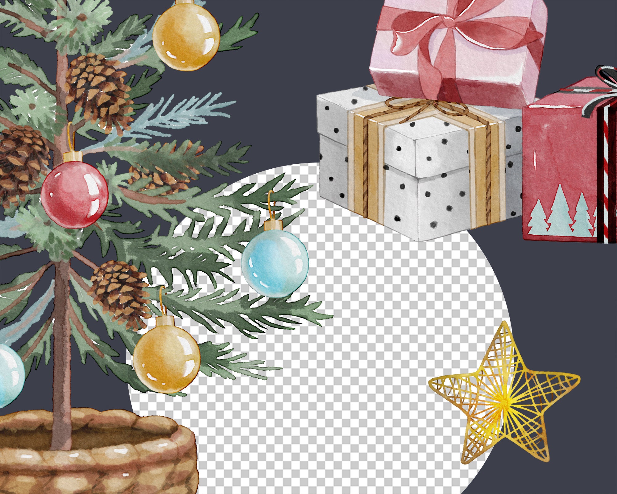 Christmas Tree Clipart Winter Clipart Christmas Watercolor - Etsy