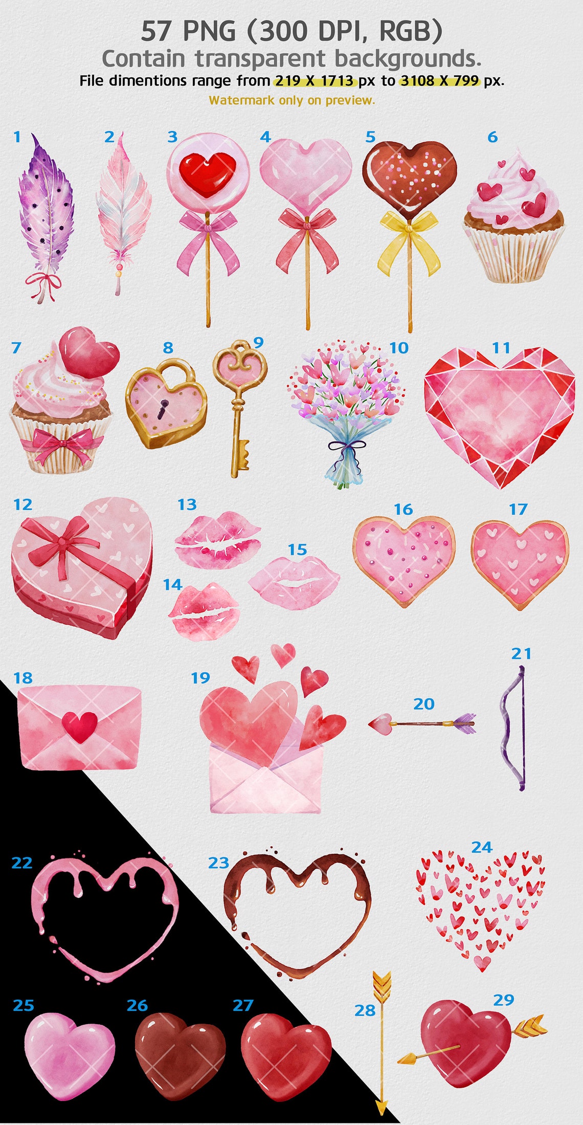 Watercolor Valentine Clipart Watercolor Flowers Love Letter - Etsy