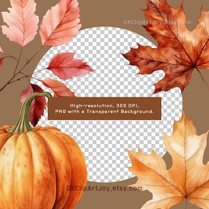 40 PNG Watercolor Fall Leaves & Pumpkin Clipart, Autumn Leaves Clipart ...