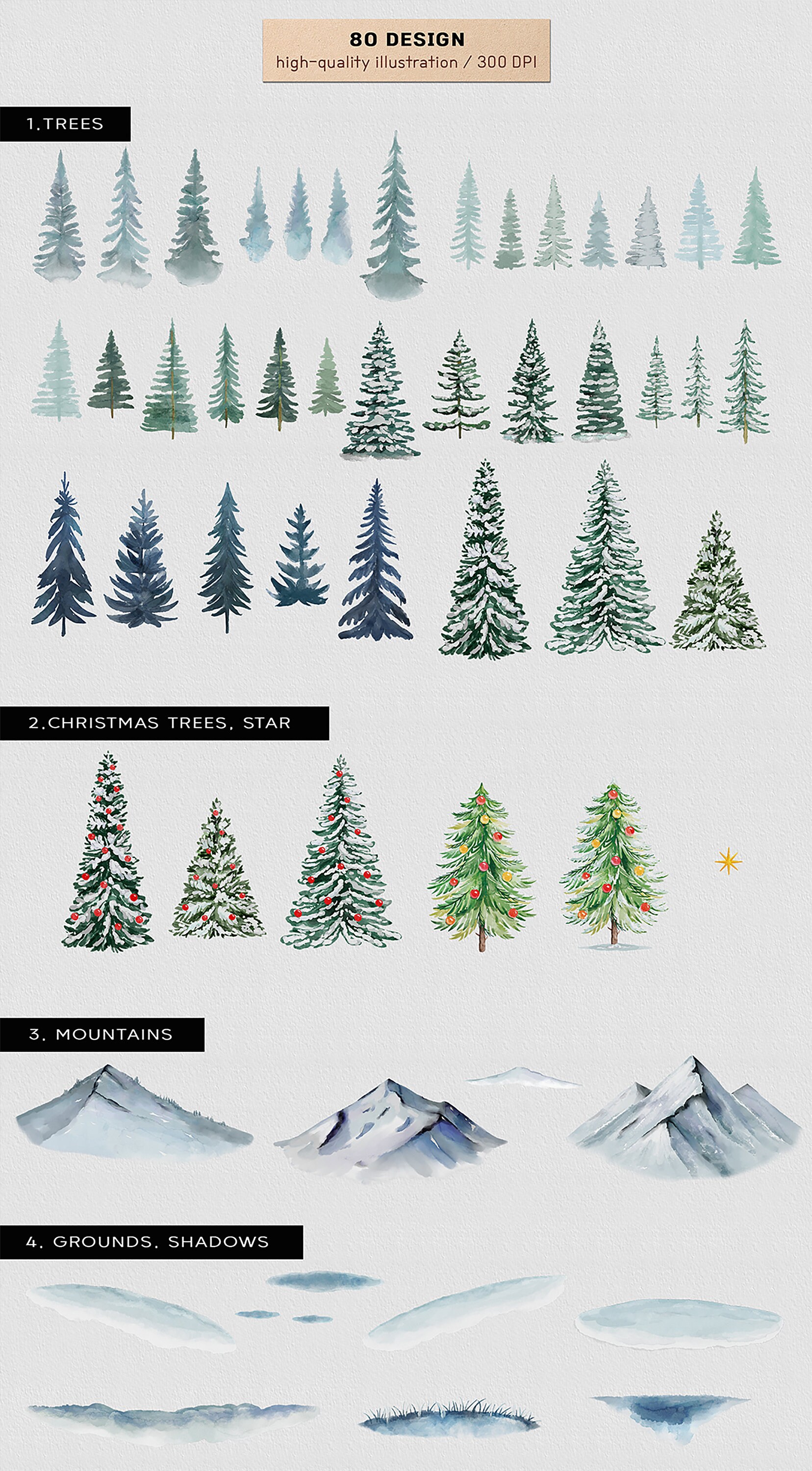 Christmas Tree Clipart Winter Clipart Watercolor Christmas | Etsy