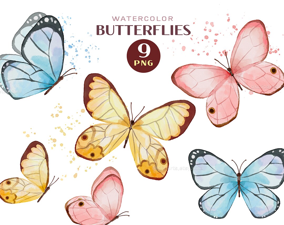 Watercolor Butterfly Clipart: Scrapbook Paper, Wedding PNG (digital ...