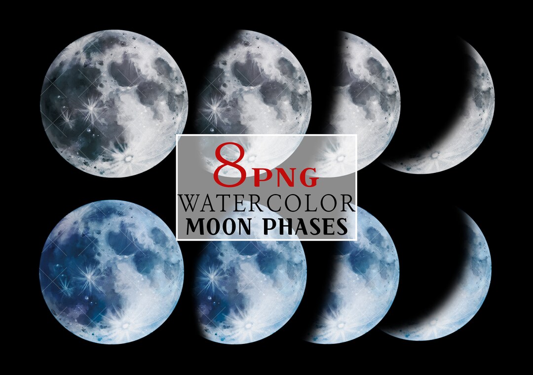 Moon Clip Art, Moon PNG, Watercolor Moon, Full Moon Clipart, Moon ...